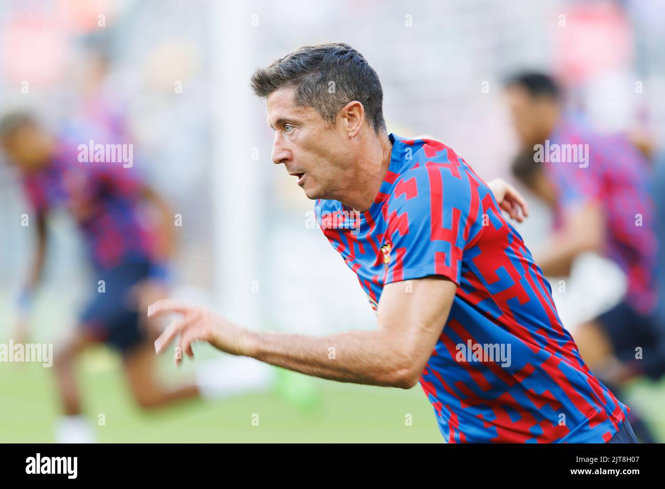 Barcelona, Spain. 28th Aug, 2022. Lewandowski warms up prior to the ...