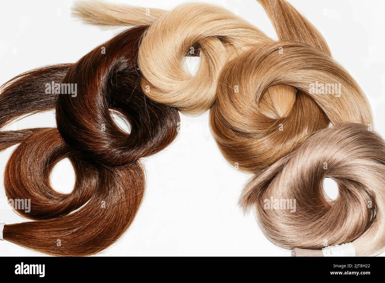Curved hair samples for extension rolled up,different colors.White ...
