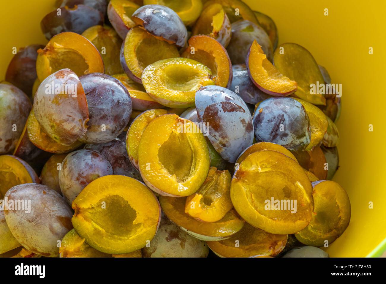 Plum halves background. Juicy pulp of plums. Farm organic fruits.Plums ...