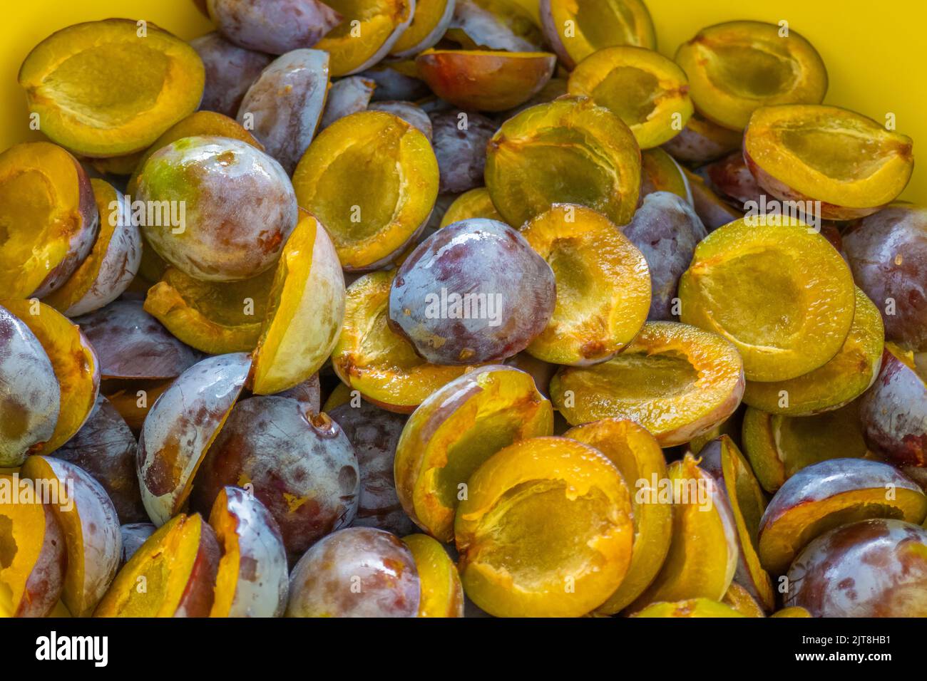 Plum halves . Juicy pulp of plums texture. Farm organic fruits.Plums ...