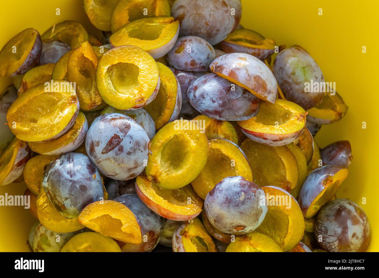 Plum halves background. pulp of plums texture. Farm organic fruits ...