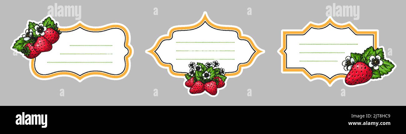 Strawberries vintage frame set. Ornamental fruit retro price tag ...