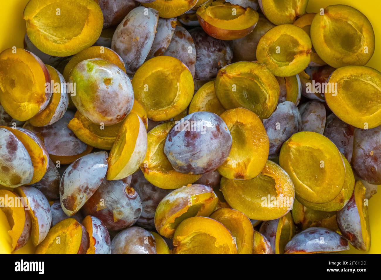 Juicy pulp of plums texture. Farm organic fruits.Plums harvest.Plum jam ...