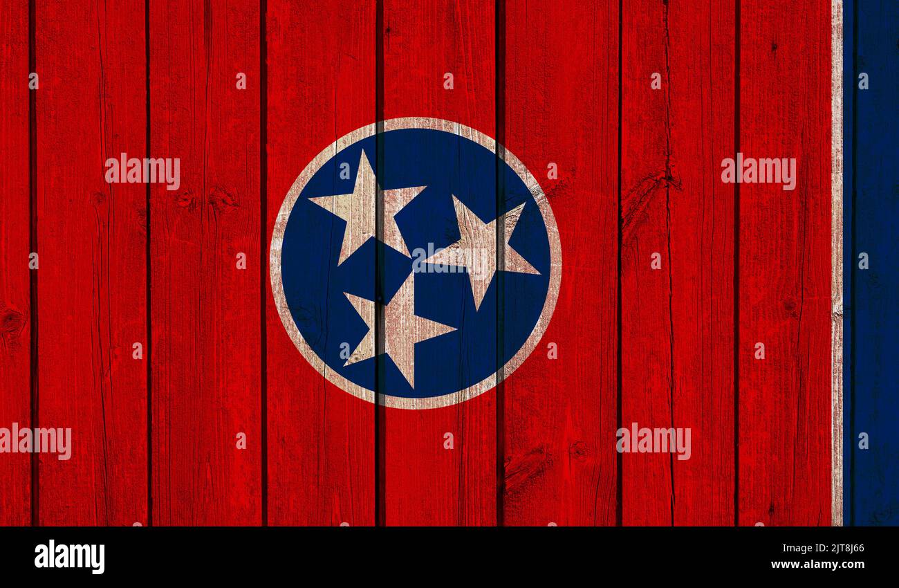 Top view of Old Painted Flag of Tennessee state, USA on Dark Wooden ...