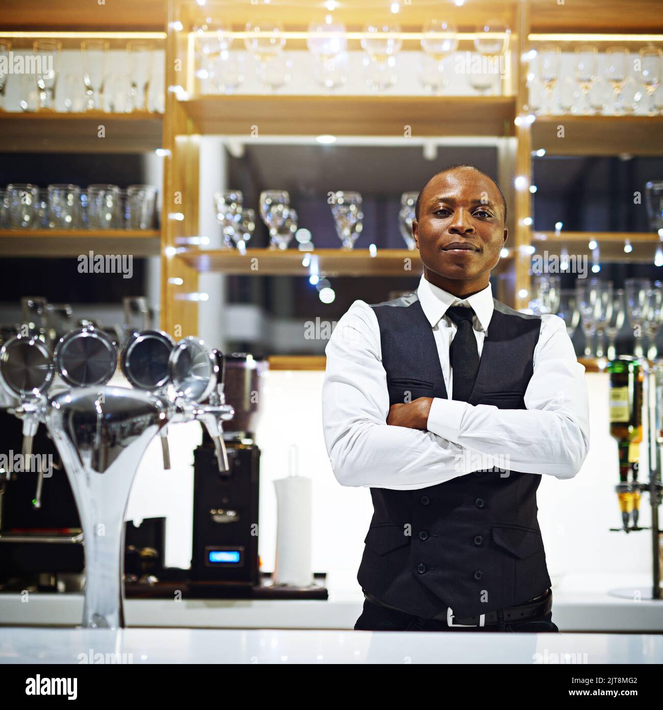 I have the booze so I make the rules. a well-dressed bartender standing ...