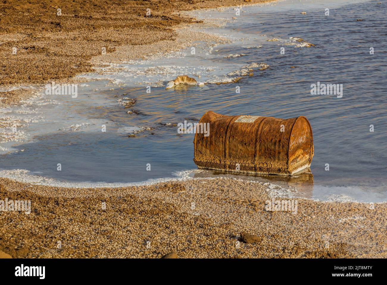 Old rusty barrel in saline lake Assal in Djibouti Stock Photo - Alamy