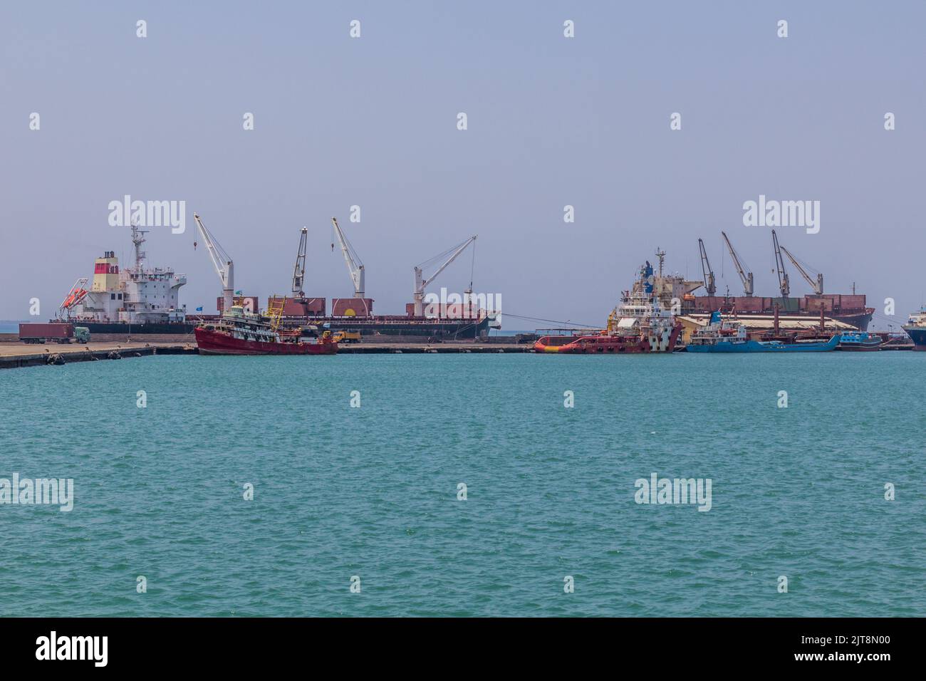 Ships and cranes in the port of Djibouti, capital of Djibouti Stock ...