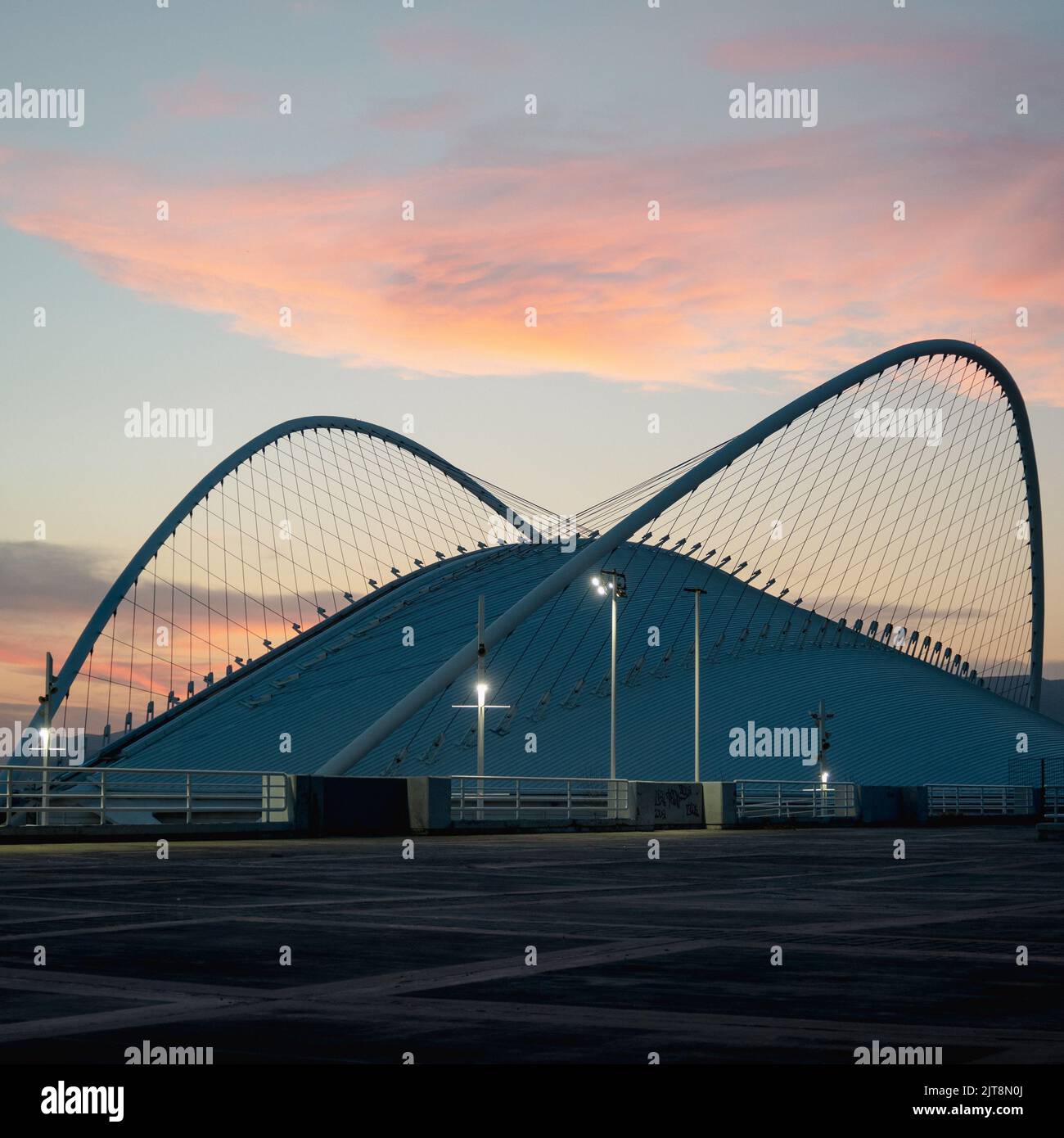 The sunset at the Olympic Sports Center by Spanish architect Santiago ...