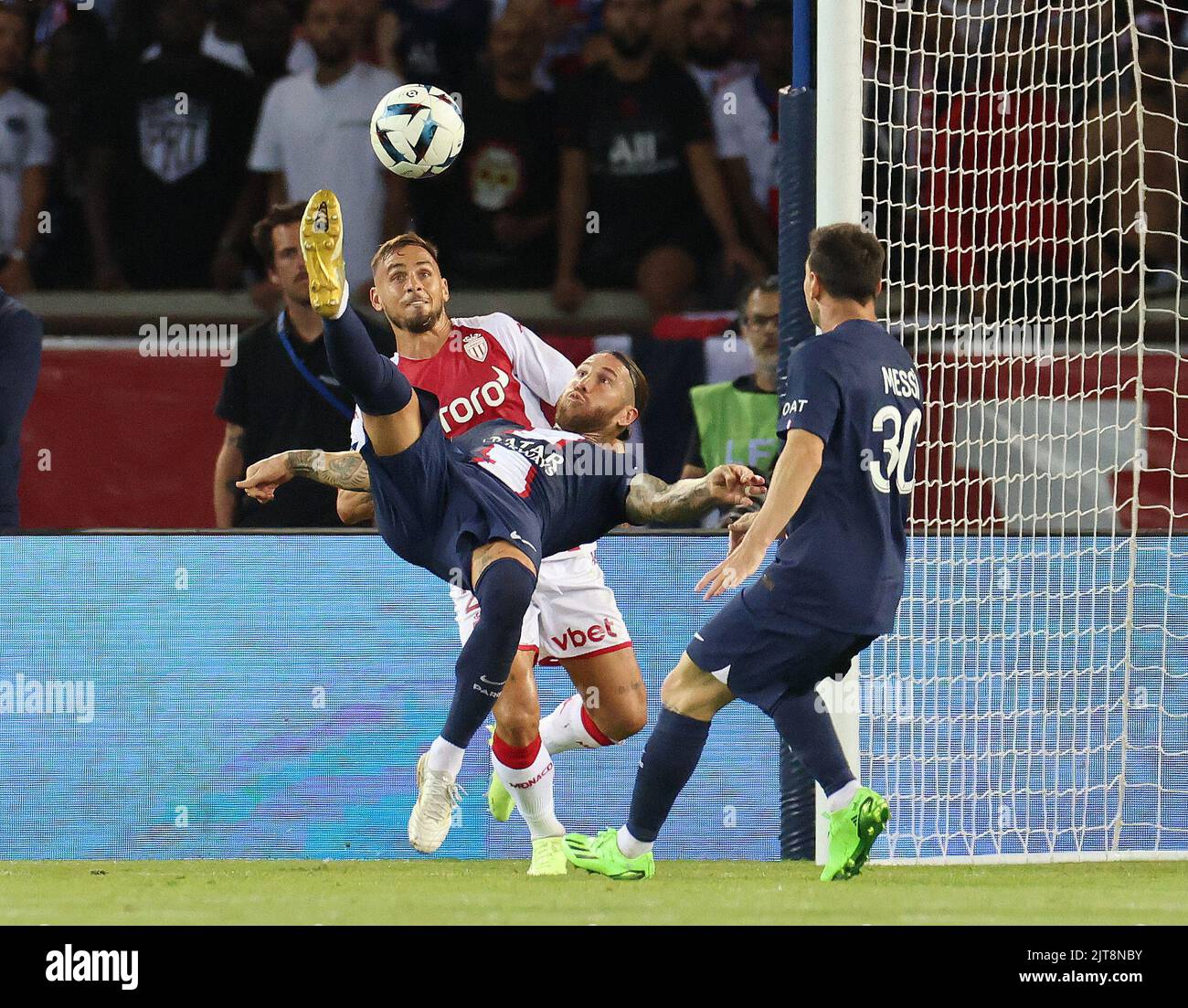 Paris, France. 28th Aug, 2022. Sergio Ramos (C) of Paris Saint-Germain ...