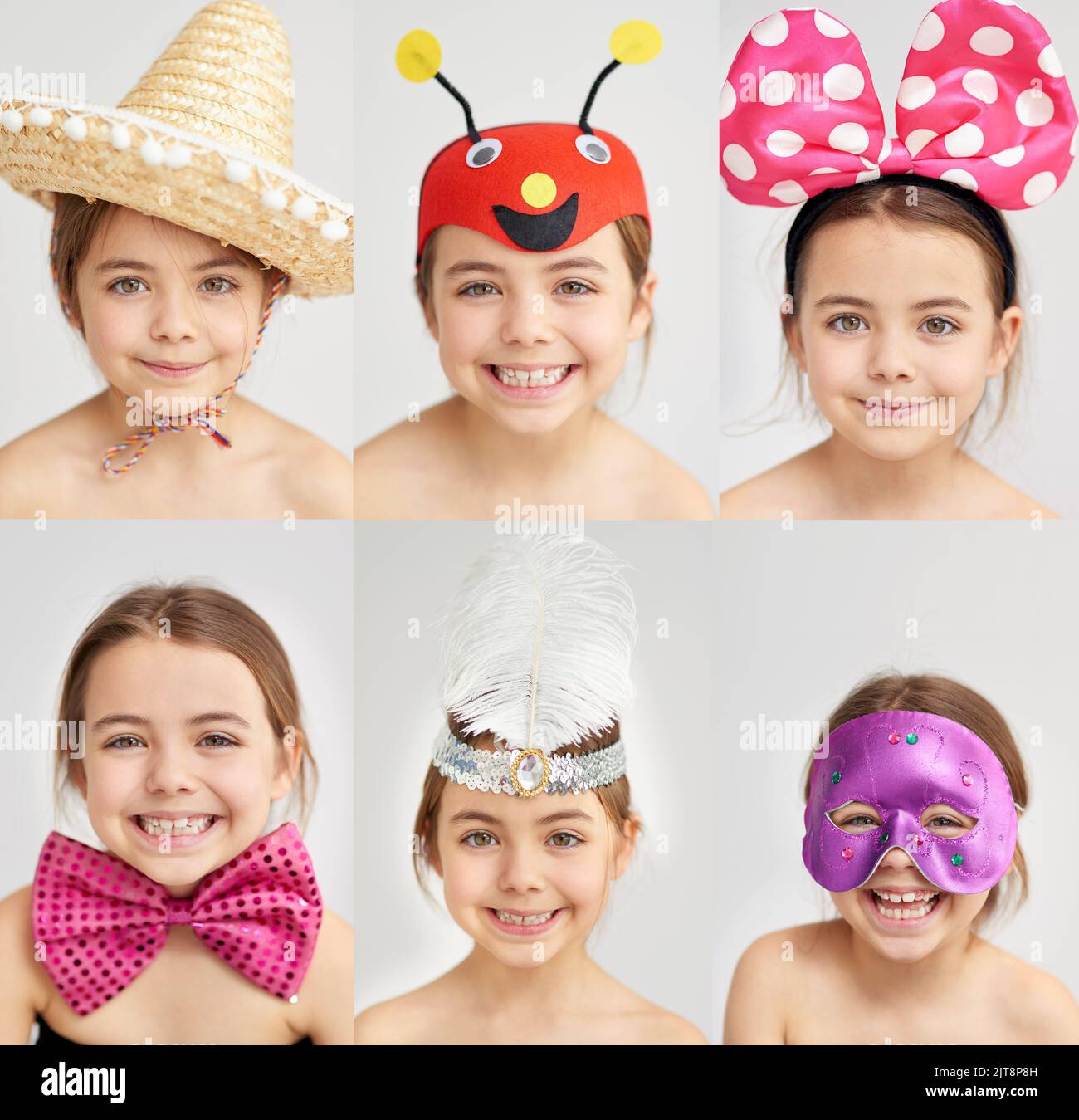 The many faces of me. Composite shot of portraits of a cute little girl ...