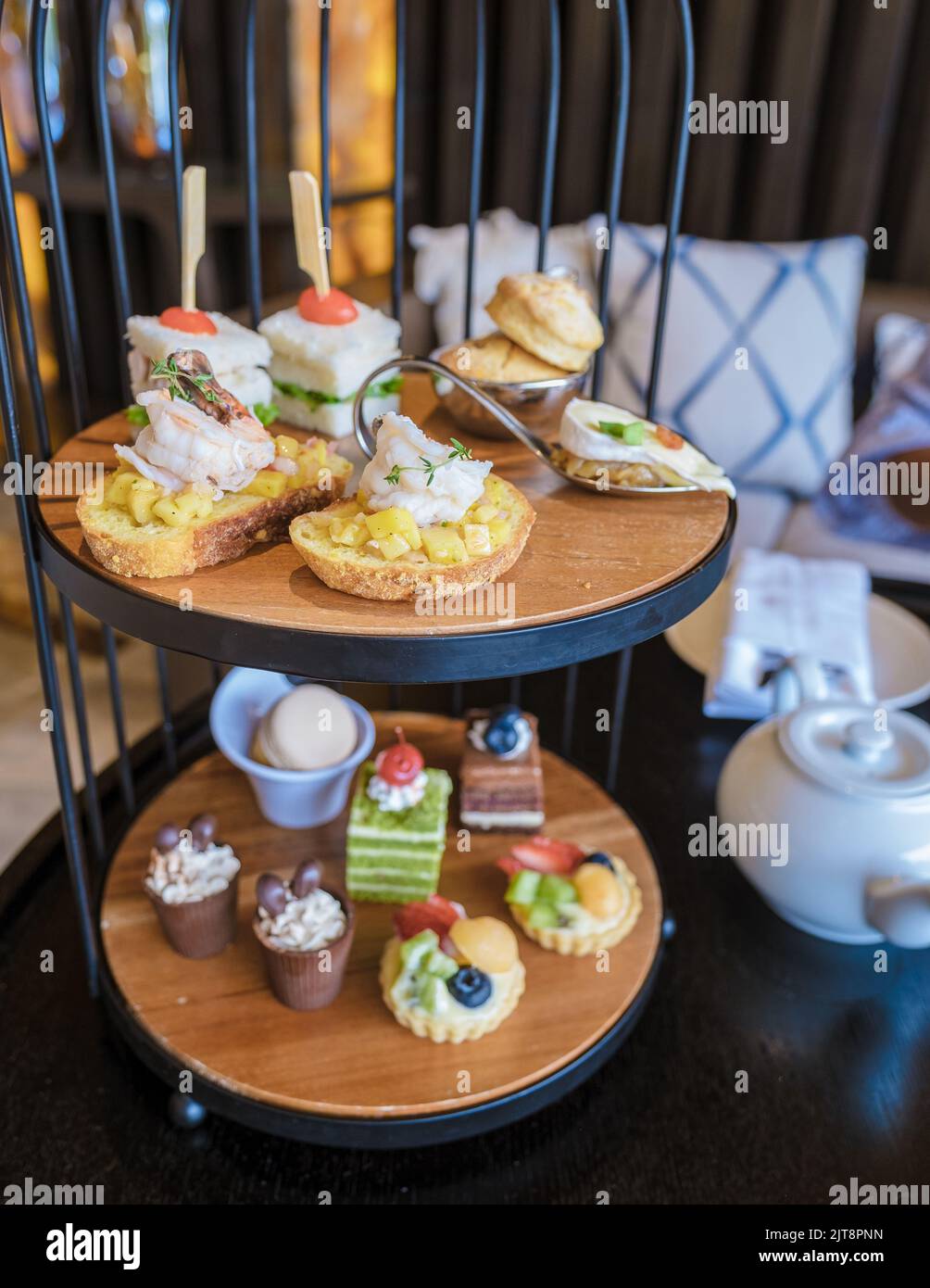 Luxury high tea with snacks and tea in a luxury hotel Stock Photo - Alamy