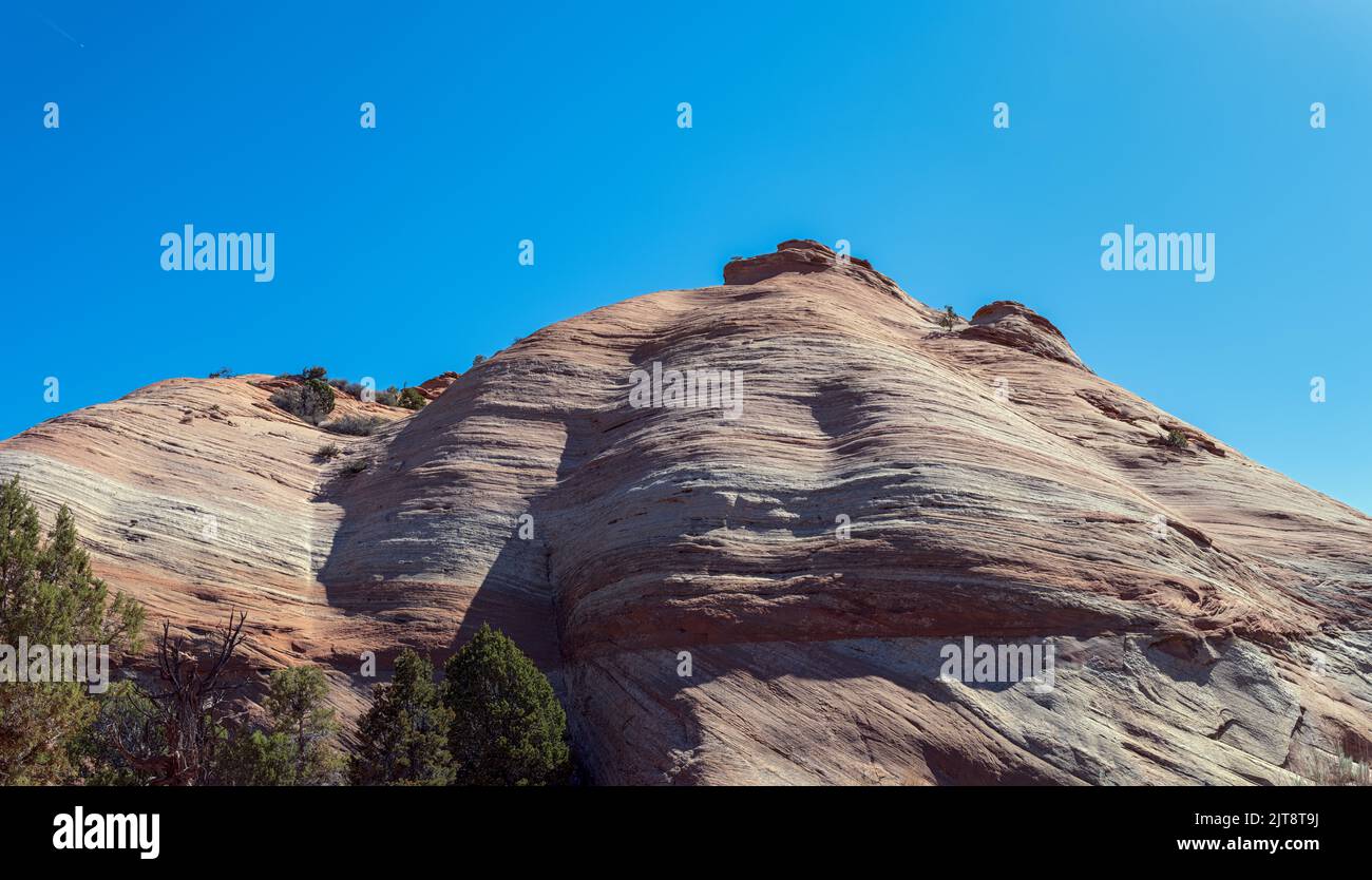 Panorama of striated hills along Burr Trail Road near Capitol Reef ...