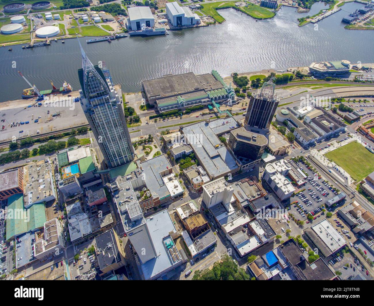 Aerial view of the downtown Mobile, Alabama waterfront skyline Stock ...