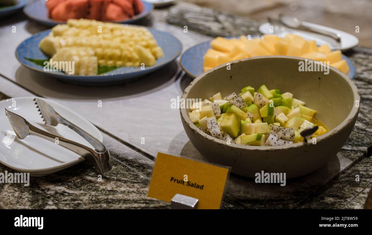 Breakfast buffet in a luxury hotel. ruit on a plate at a buffet Stock ...