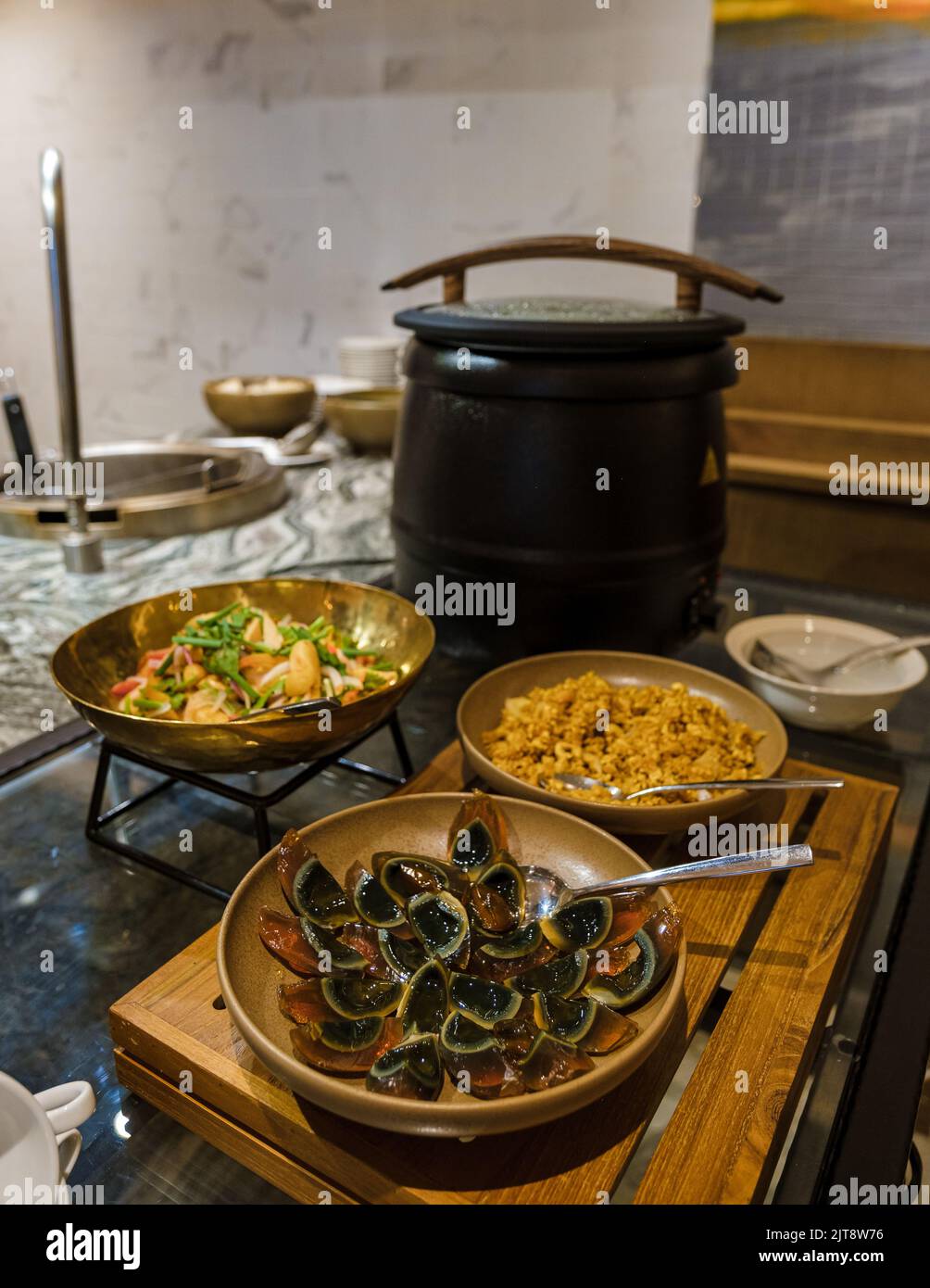 Breakfast buffet in a luxury hotel. Noodle bar at the buffet, Asian ...