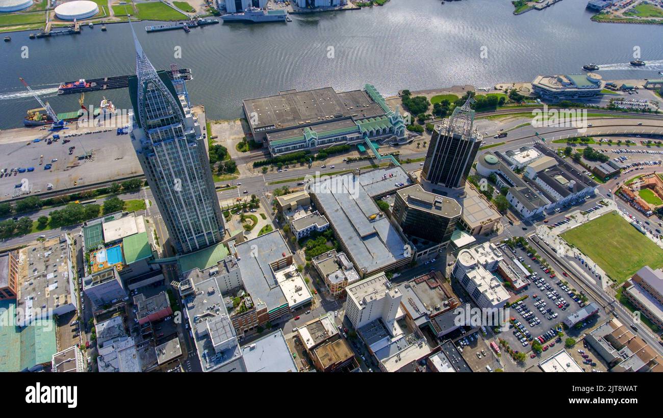 Aerial view of the downtown Mobile, Alabama waterfront skyline Stock ...
