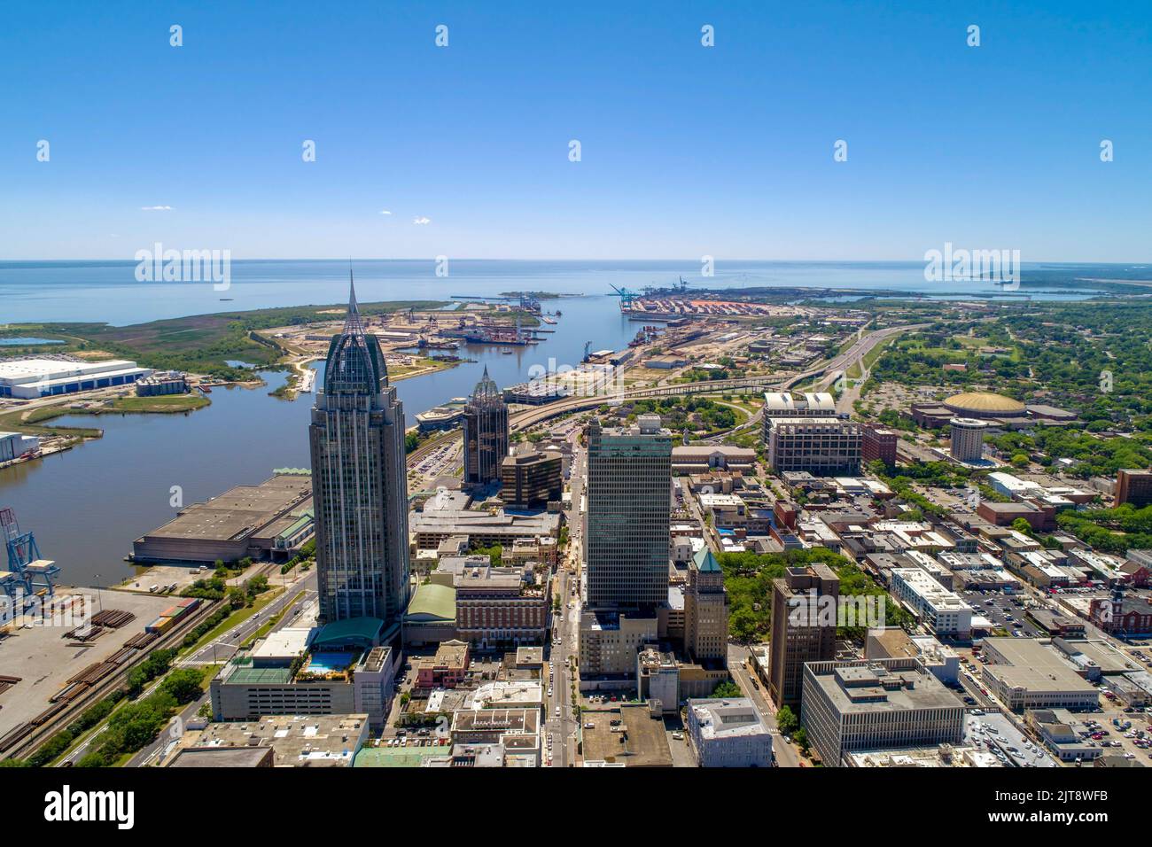 Aerial view of the downtown Mobile, Alabama waterfront skyline Stock ...