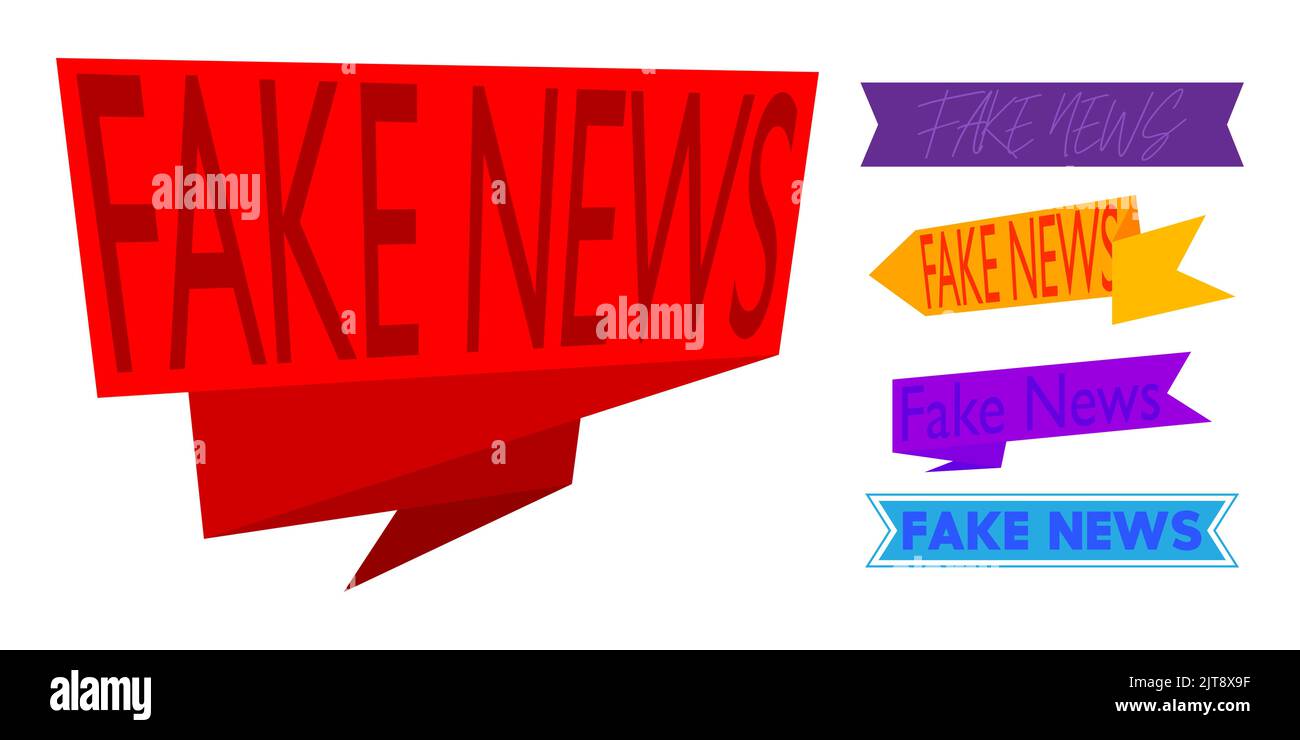 Set of ribbon with Fake News text. Banner template. Label sticker. Sign ...