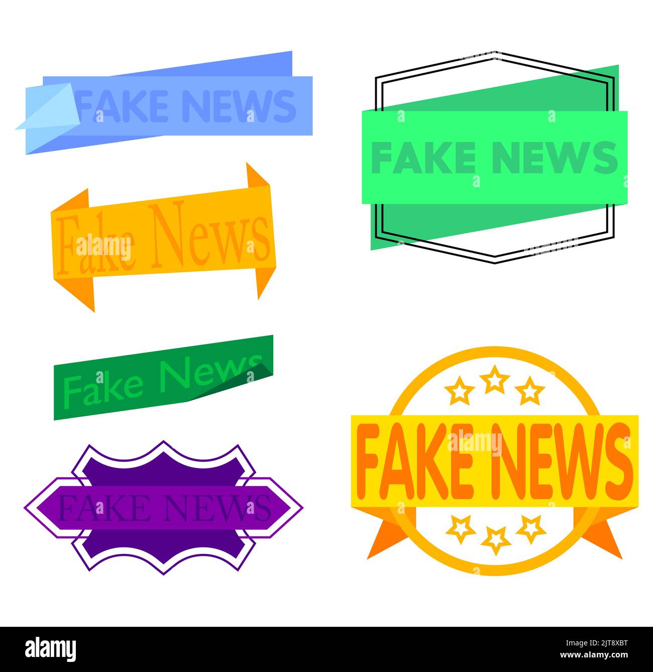 Set of ribbon with Fake News text. Banner template. Label sticker. Sign ...