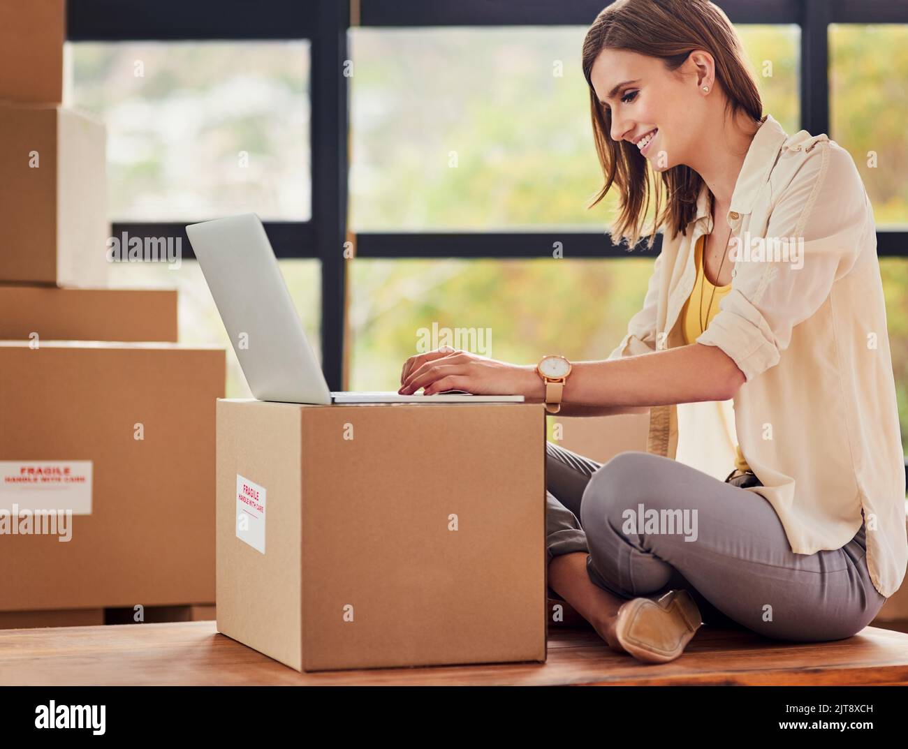One last session before the moving truck arrives...a young woman using ...