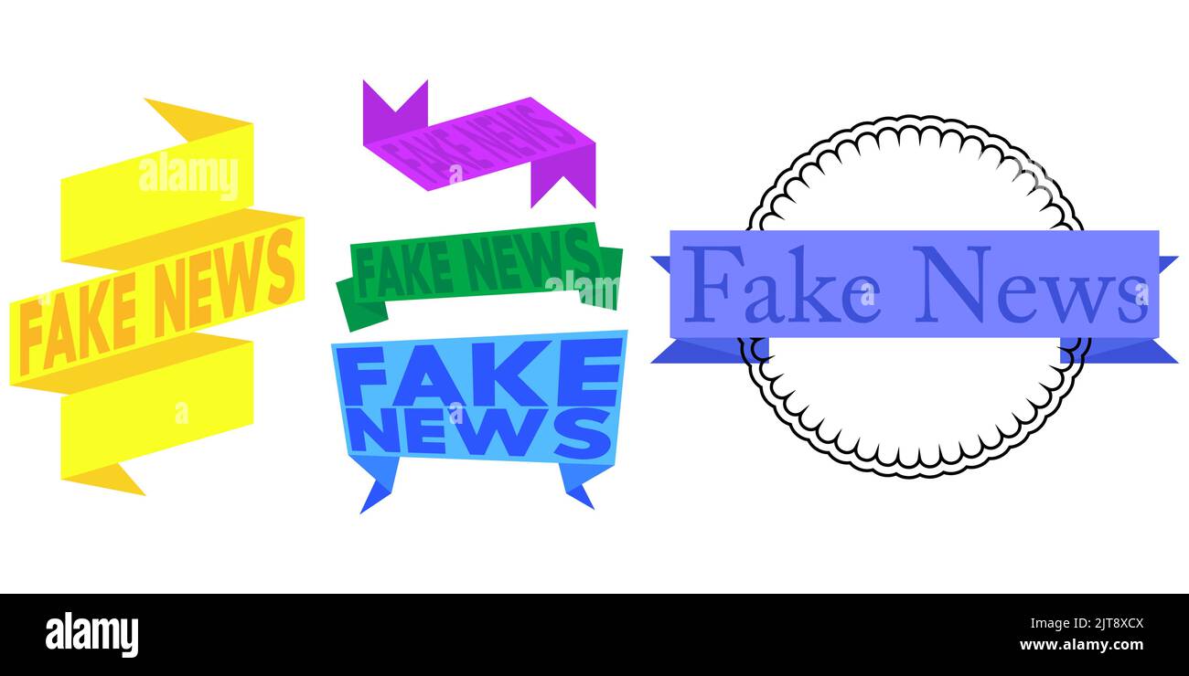 Set of ribbon with Fake News text. Banner template. Label sticker. Sign ...
