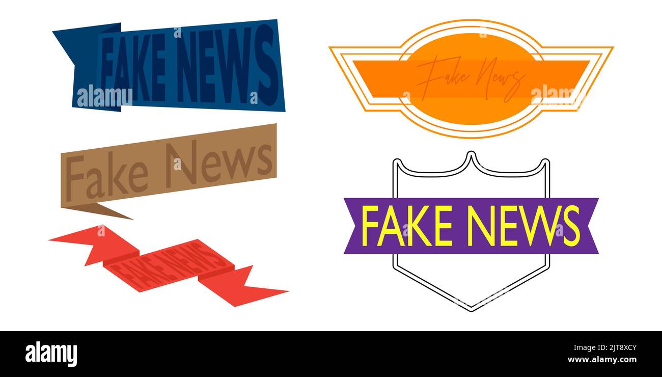 Set of ribbon with Fake News text. Banner template. Label sticker. Sign ...