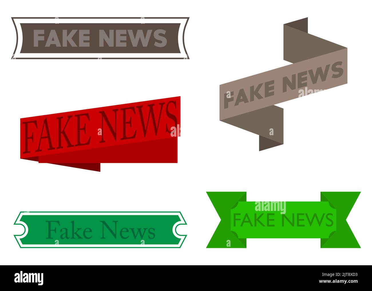 Set of ribbon with Fake News text. Banner template. Label sticker. Sign ...