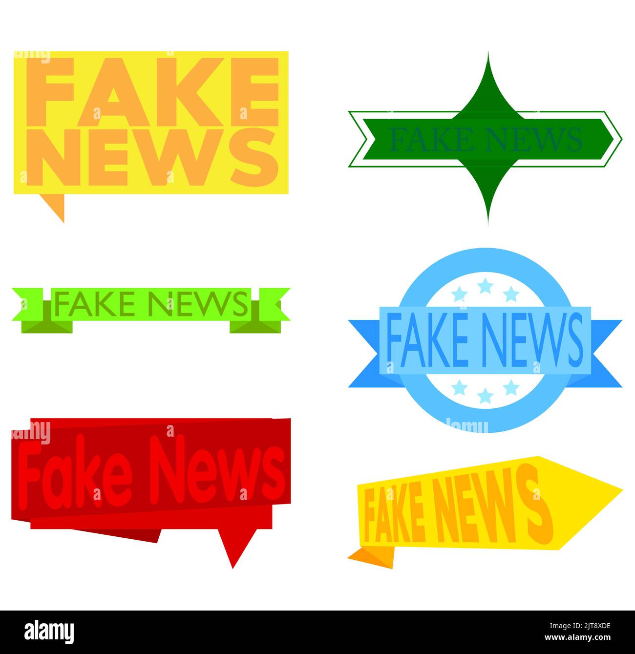 Set of ribbon with Fake News text. Banner template. Label sticker. Sign ...