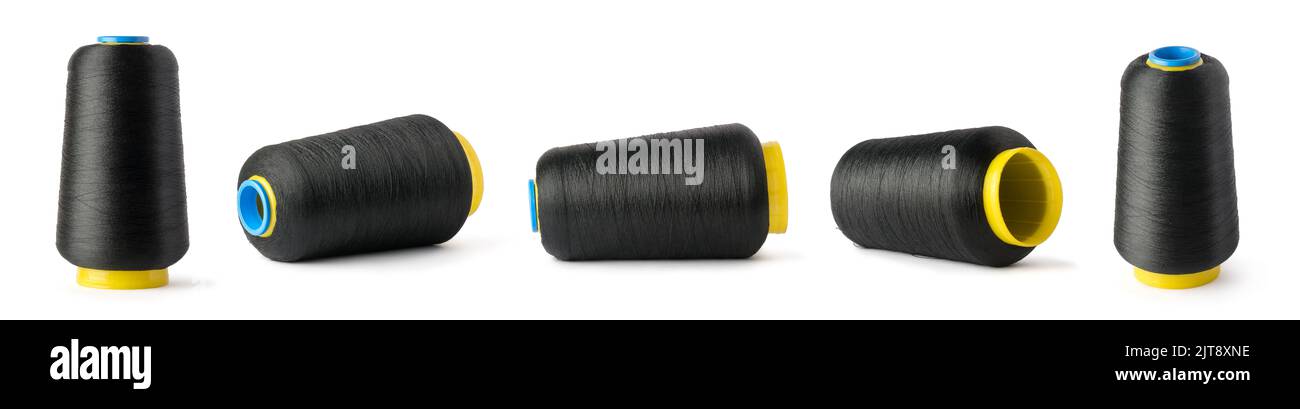 spool of black color sewing thread used in fabric and textile industry ...