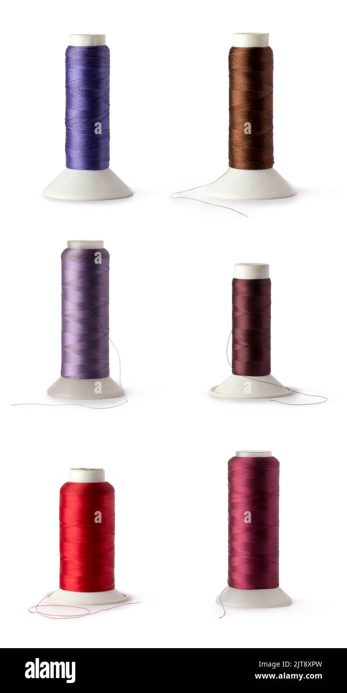 collection of spool of colorful color sewing thread used in fabric and ...