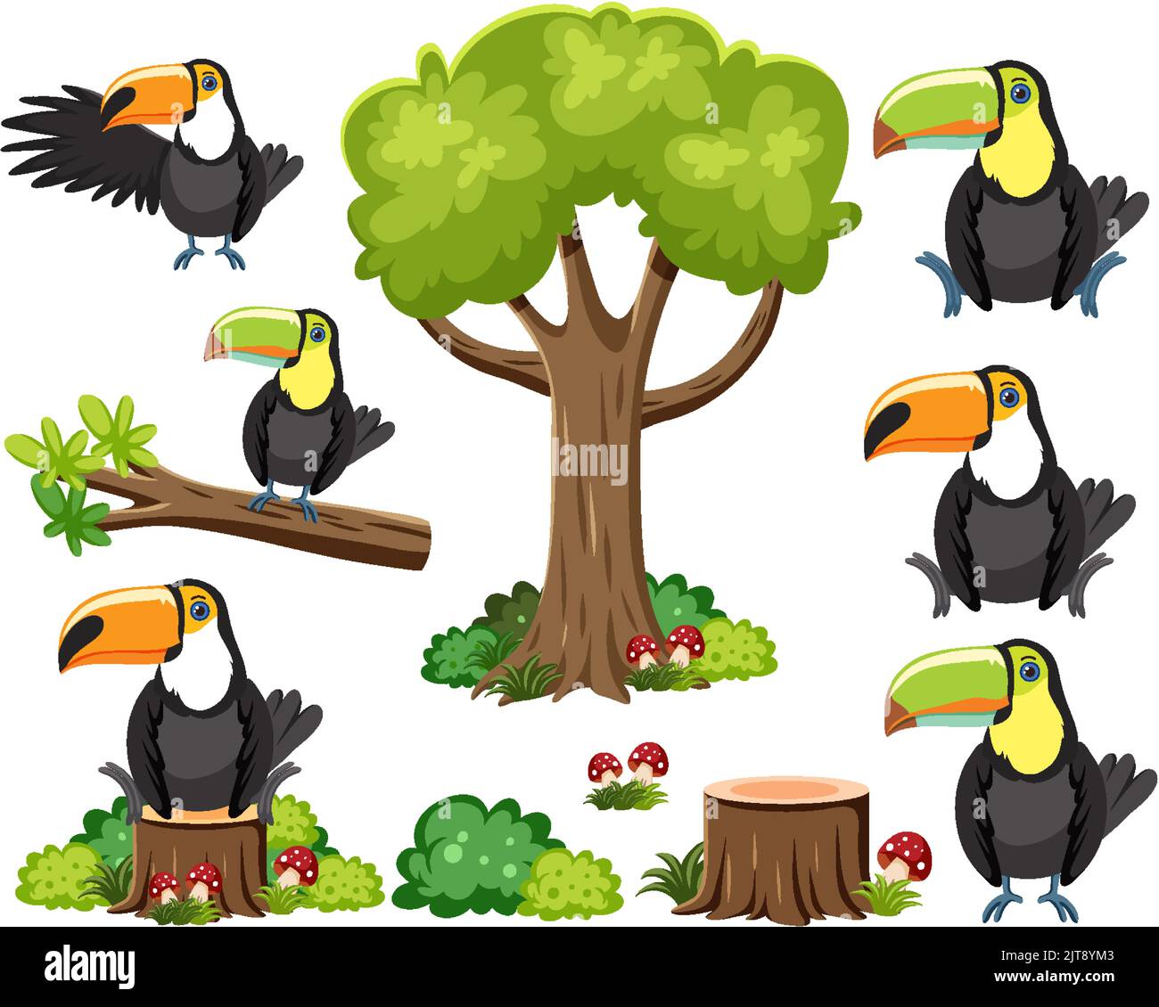 Wild animals set with nature elements illustration Stock Vector Image ...