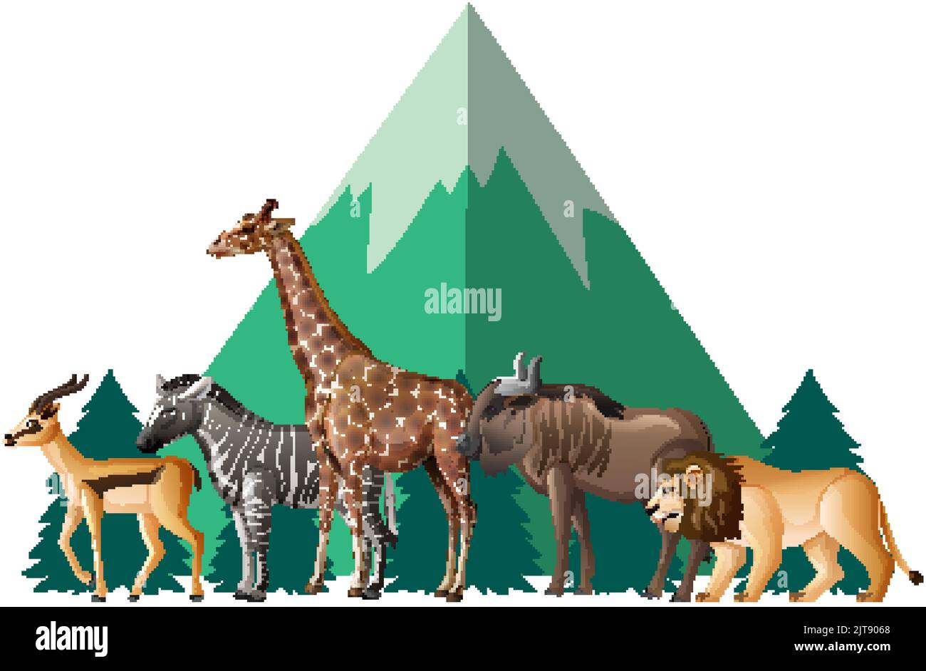 Wild animals with pyramid mountain illustration Stock Vector Image ...