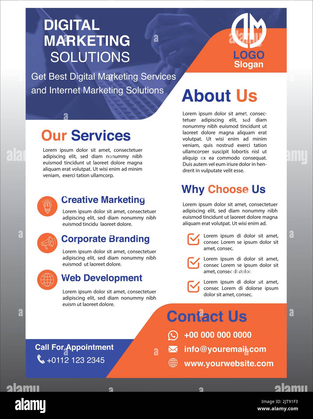 digital marketing company flyer brochure blue orange vector Stock ...