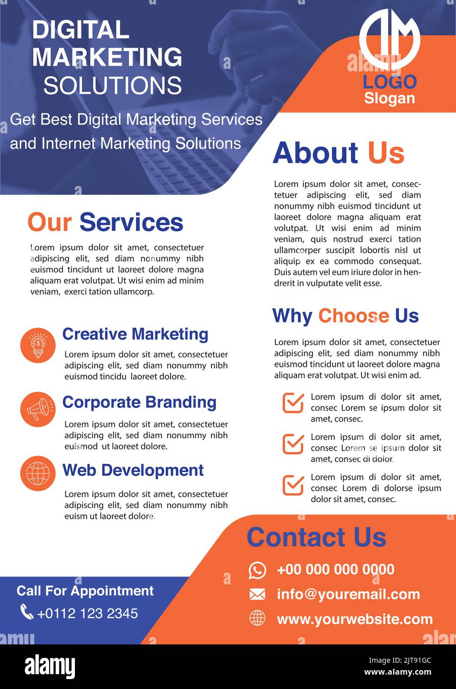 digital marketing company flyer brochure blue orange vector Stock ...