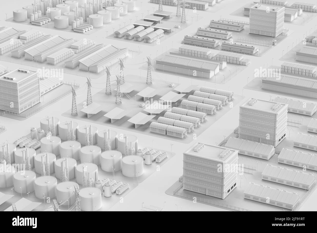 3d rendering white industry model or smart industrial estate park with ...