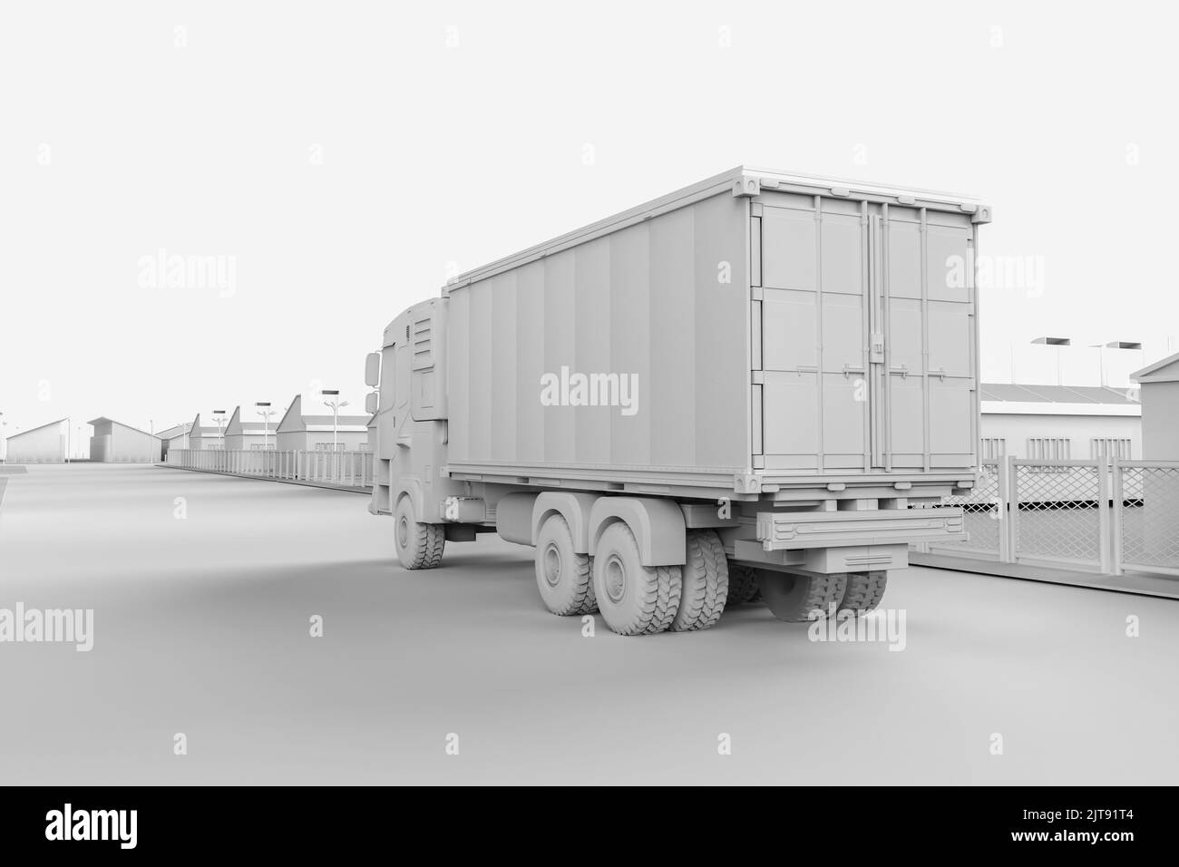 3d rendering white logistic trailer truck or lorry model in industrial ...