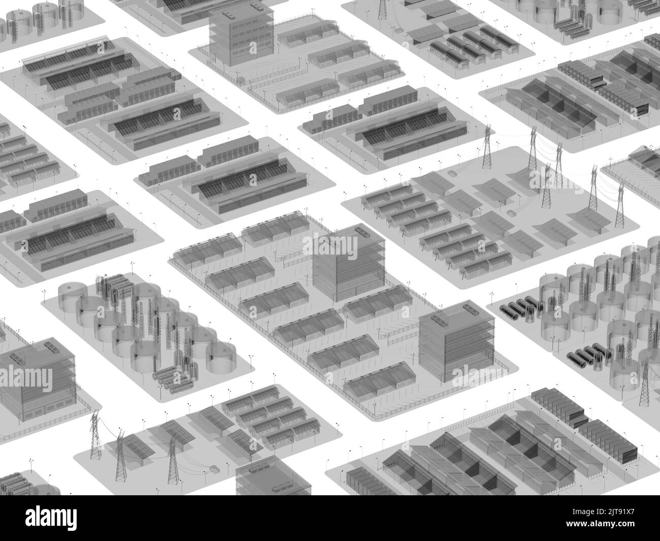 3d rendering white industry model or smart industrial estate park with ...