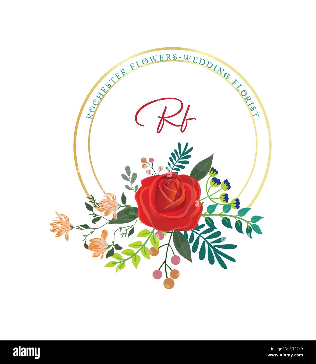 wedding florist company floral logo with roses leaves buds elements ...