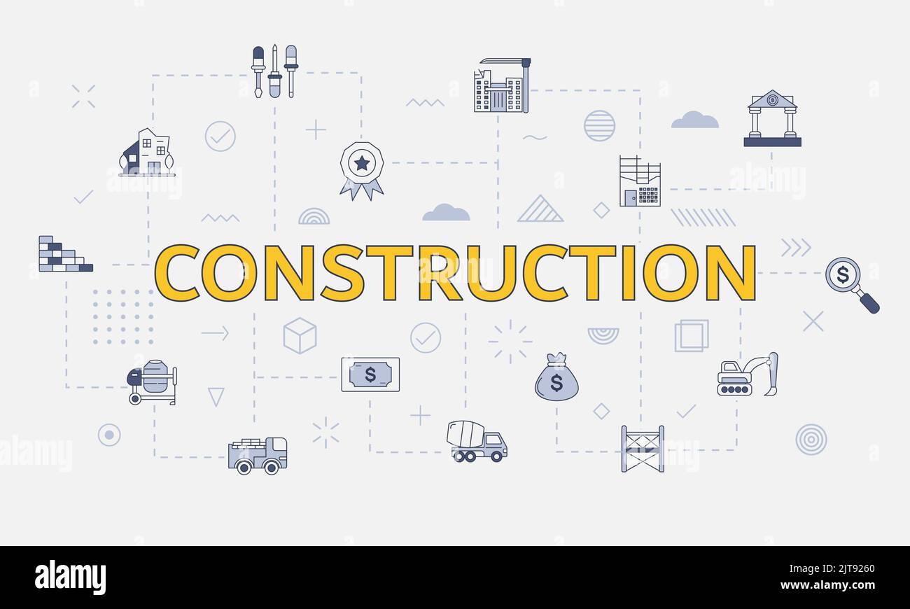 construction concept with icon set with big word or text on center ...
