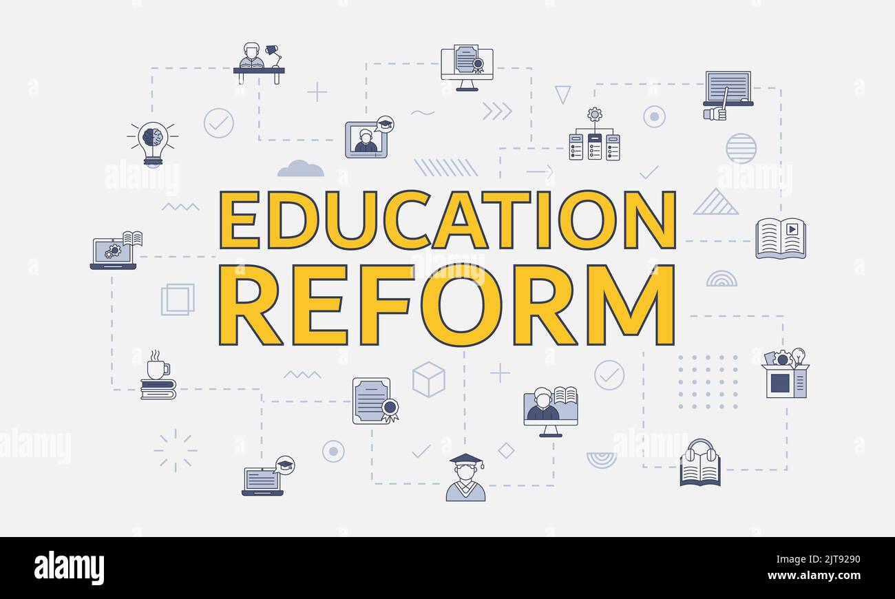 education reform concept with icon set with big word or text on center ...