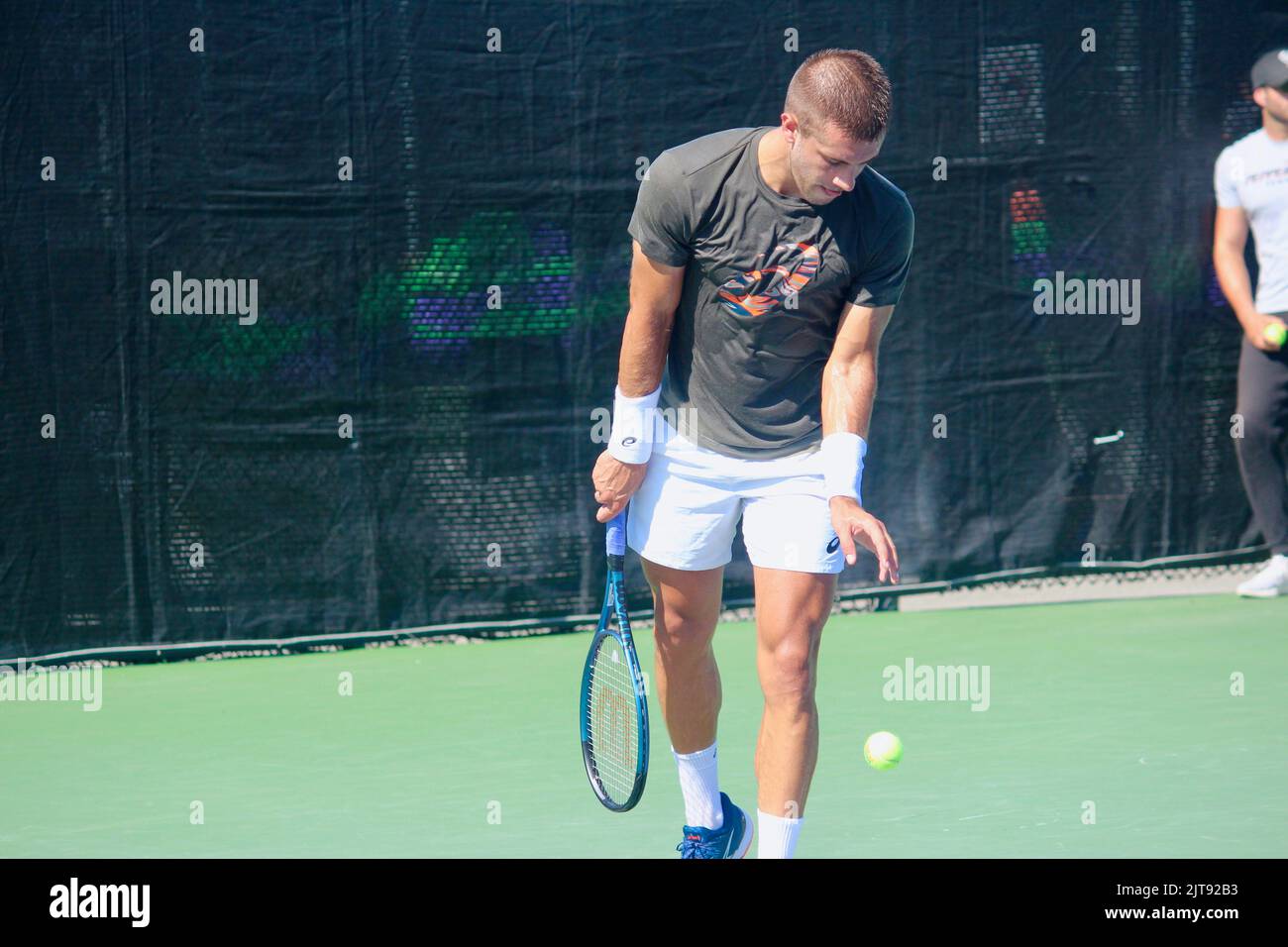 Borna Coric of Croatia practising on a court at the National Bank Open ...