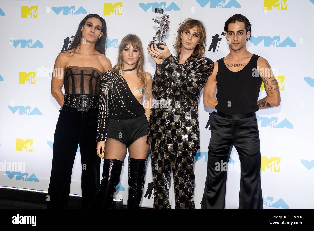 Newark, United States. 28th Aug, 2022. Maneskin holds a Moon Person ...