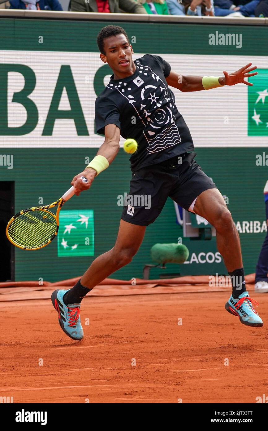 Professional tennis player Felix Auger Aliassime of Canada in action during his round 4 match ...