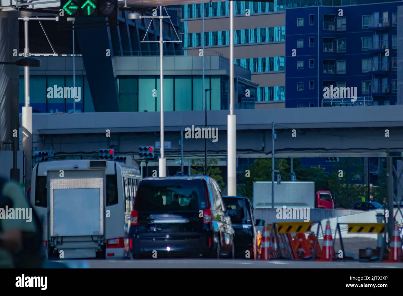 A traffic jam of the city crossing at the business town in Tokyo long ...