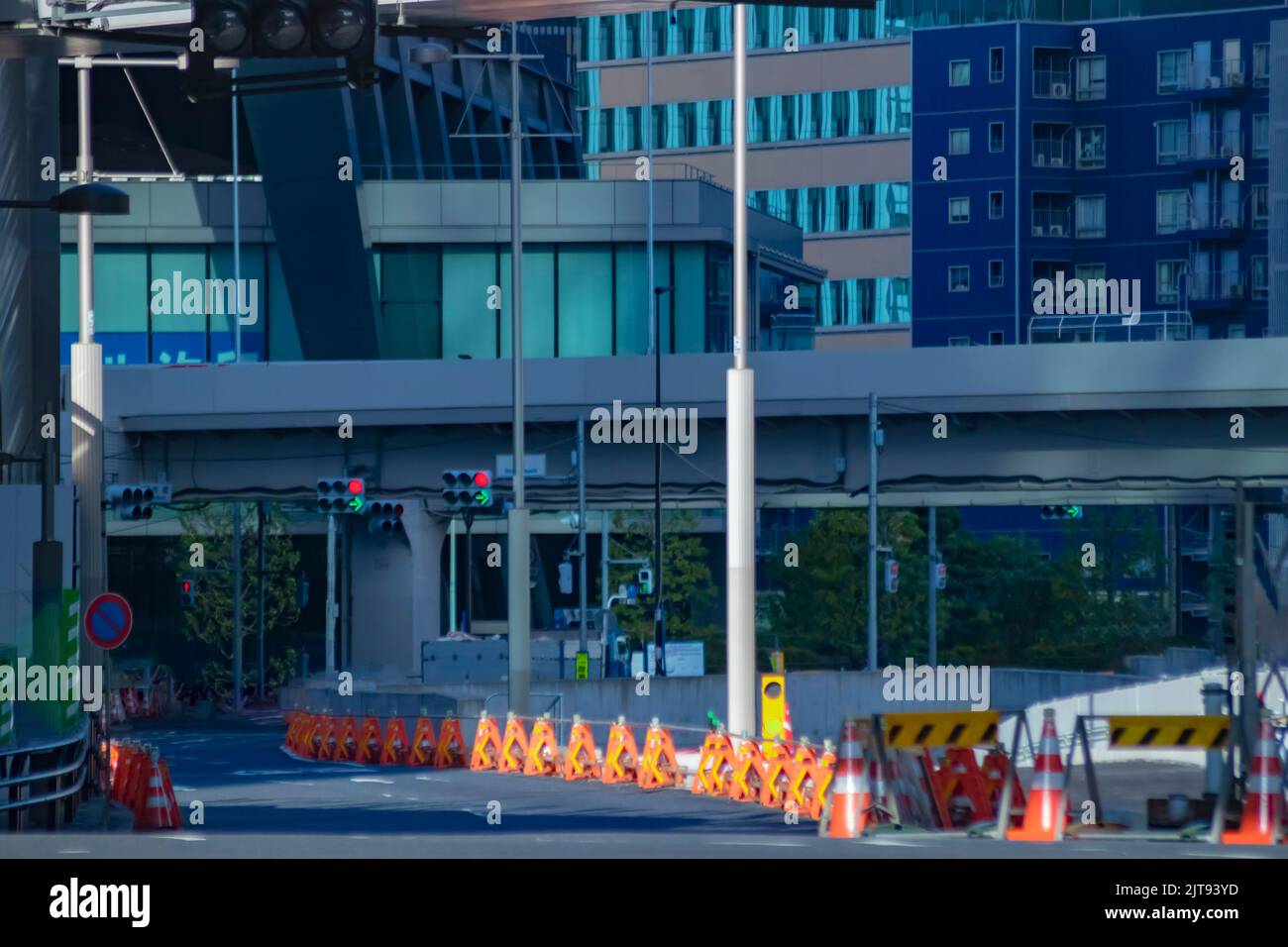 A empty city crossing at the business town in Tokyo long shot Stock ...