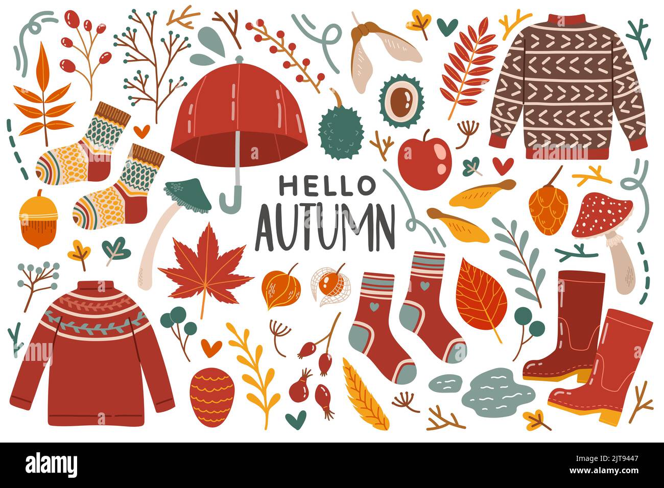 Autumn icons set fall elements vector illustration Stock Vector Image ...