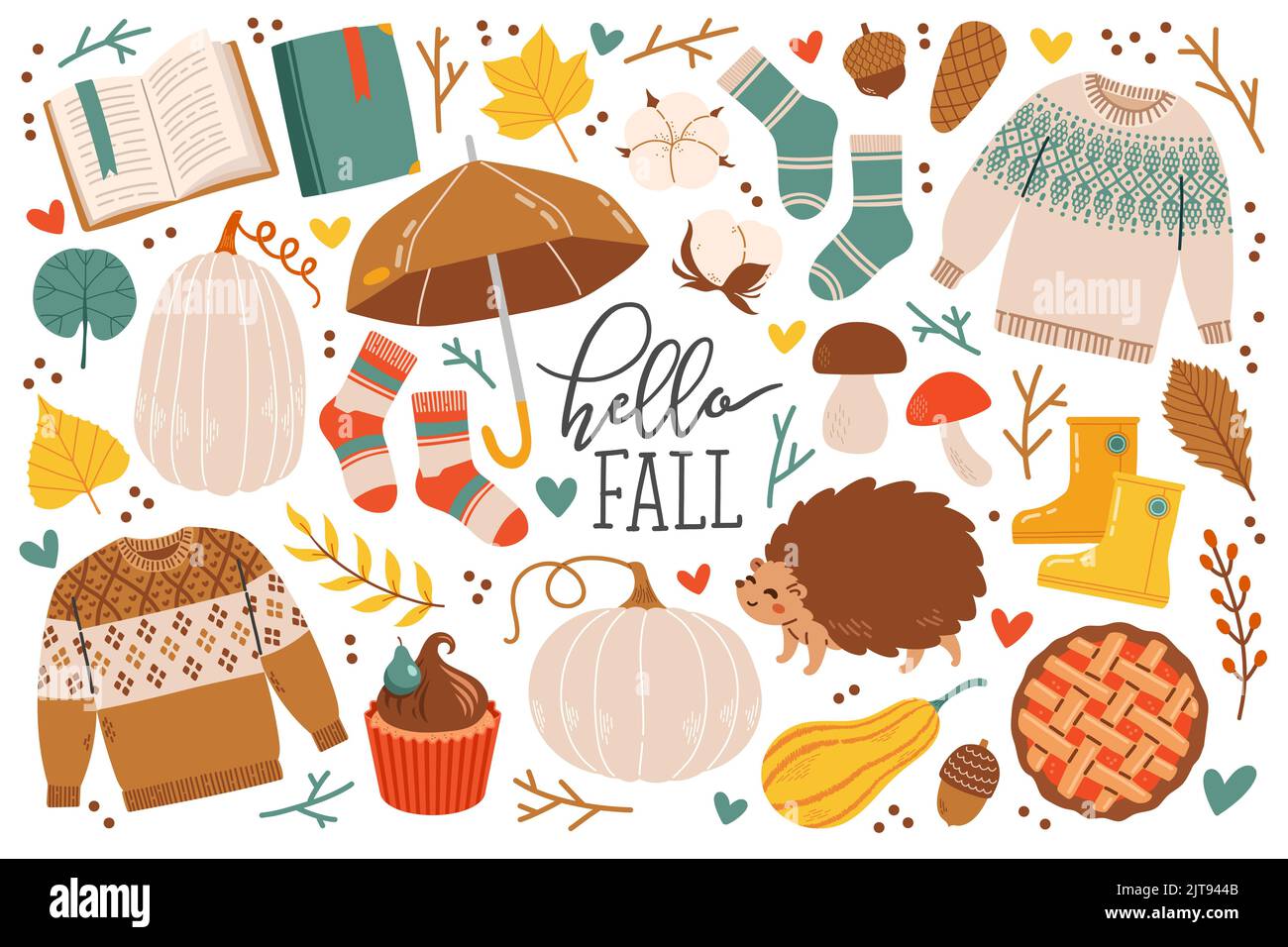 Autumn icons set fall elements vector illustration Stock Vector Image ...