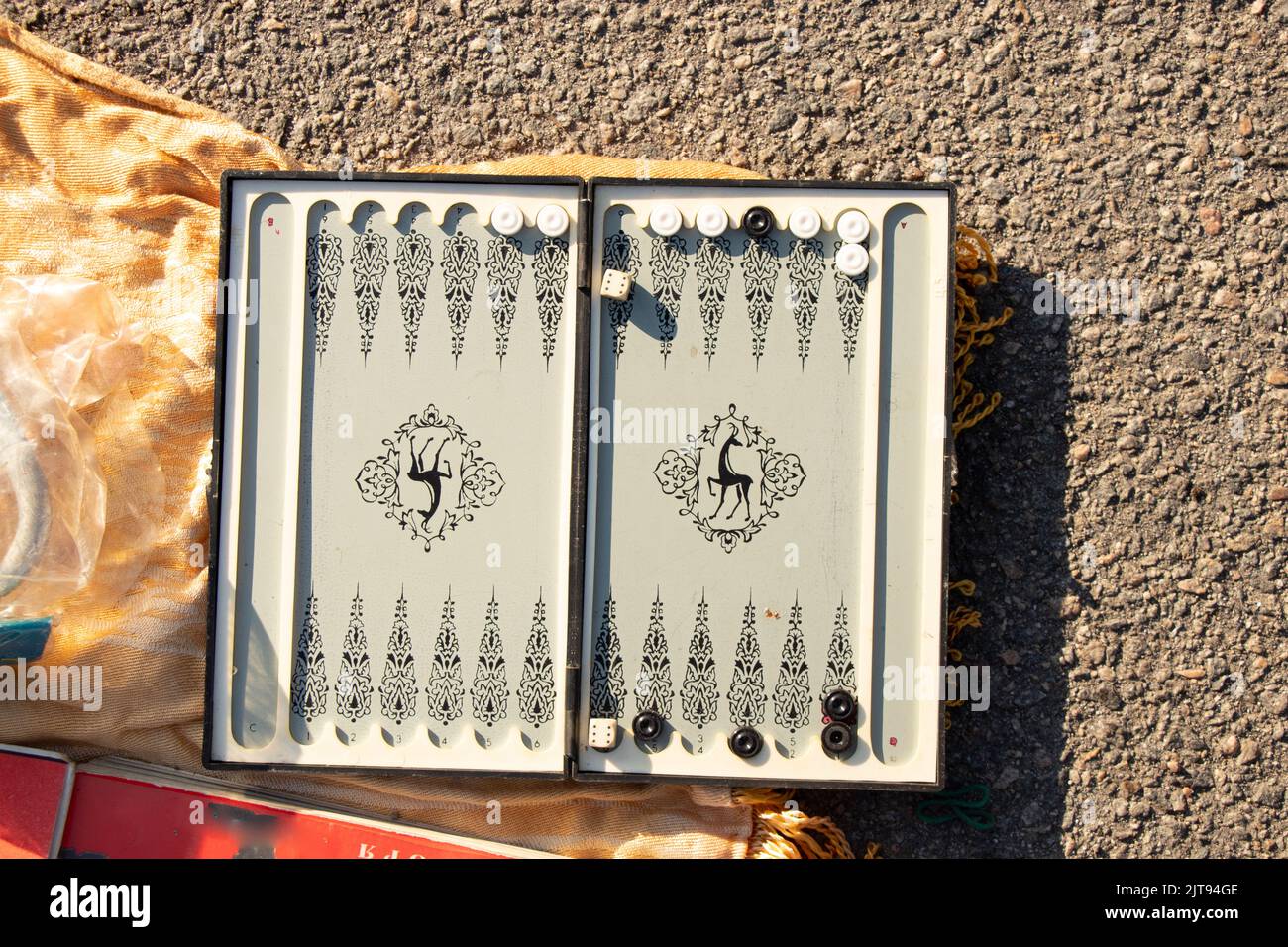 Old backgammon board with dice hi-res stock photography and images - Alamy