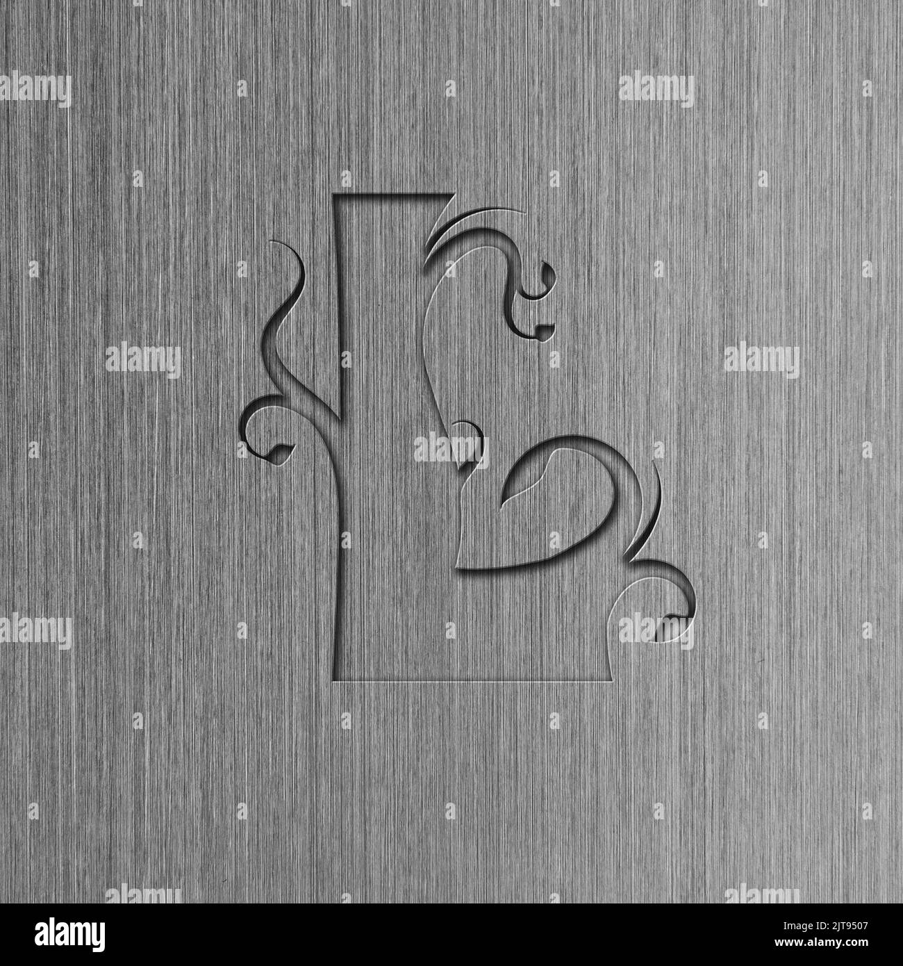 Macro shot of brushed steel with the letter L, metal texture background ...