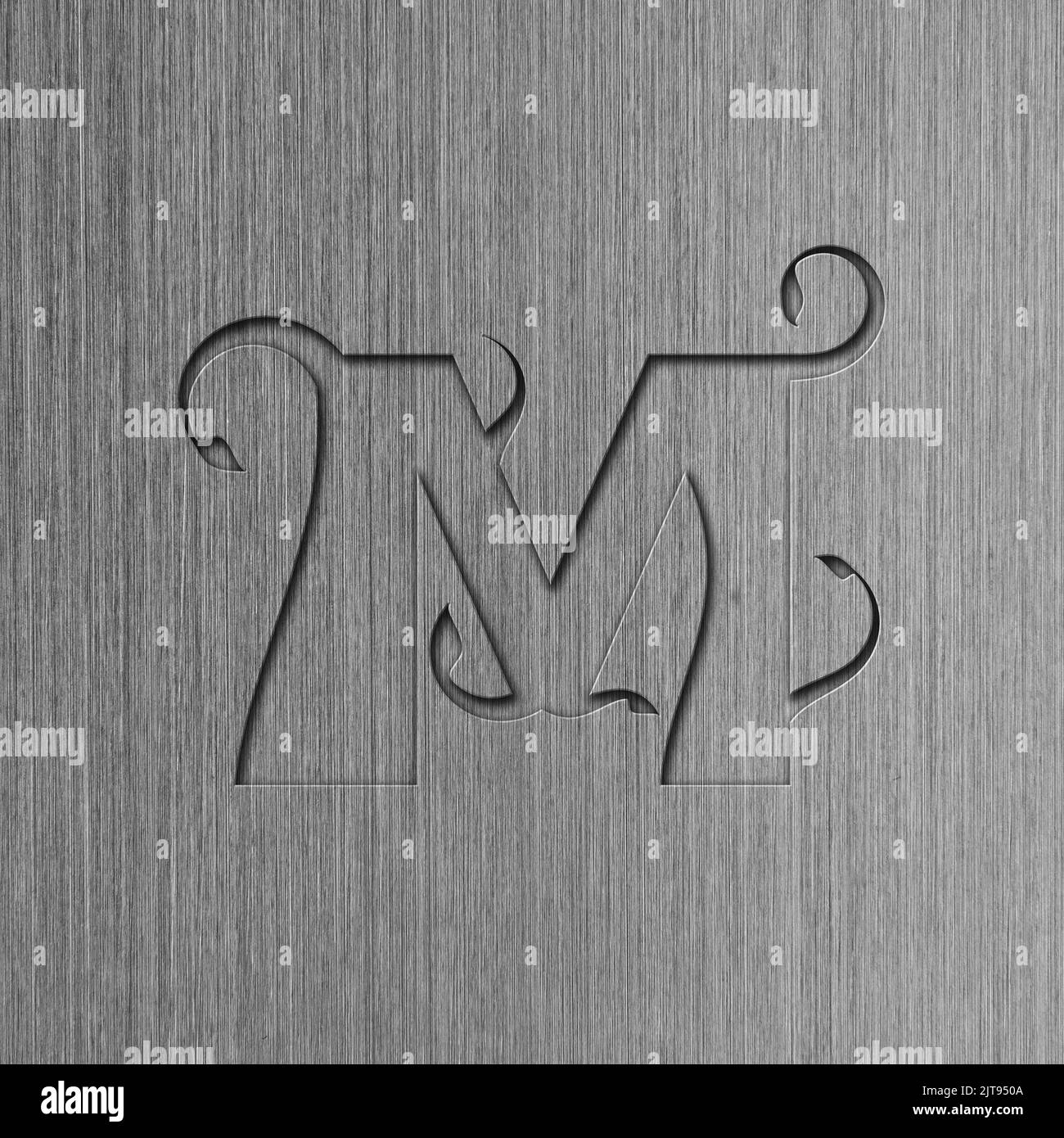 Macro shot of brushed steel with the letter M, metal texture background ...